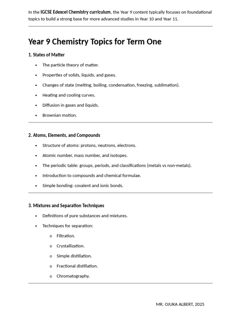 IGCSE Year 9 Chemistry Curriculum Guide | PDF | Salt (Chemistry ...
