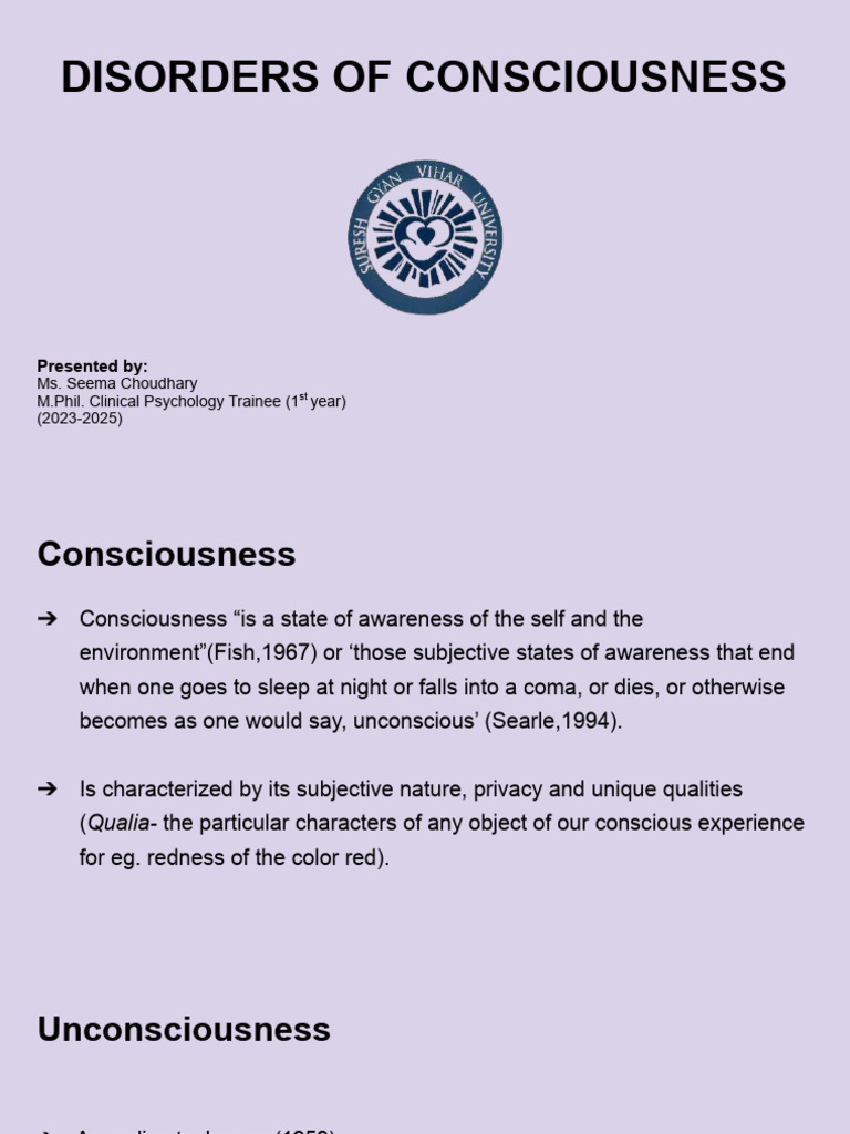 Disorders of Consciousness | PDF | Hallucination | Consciousness