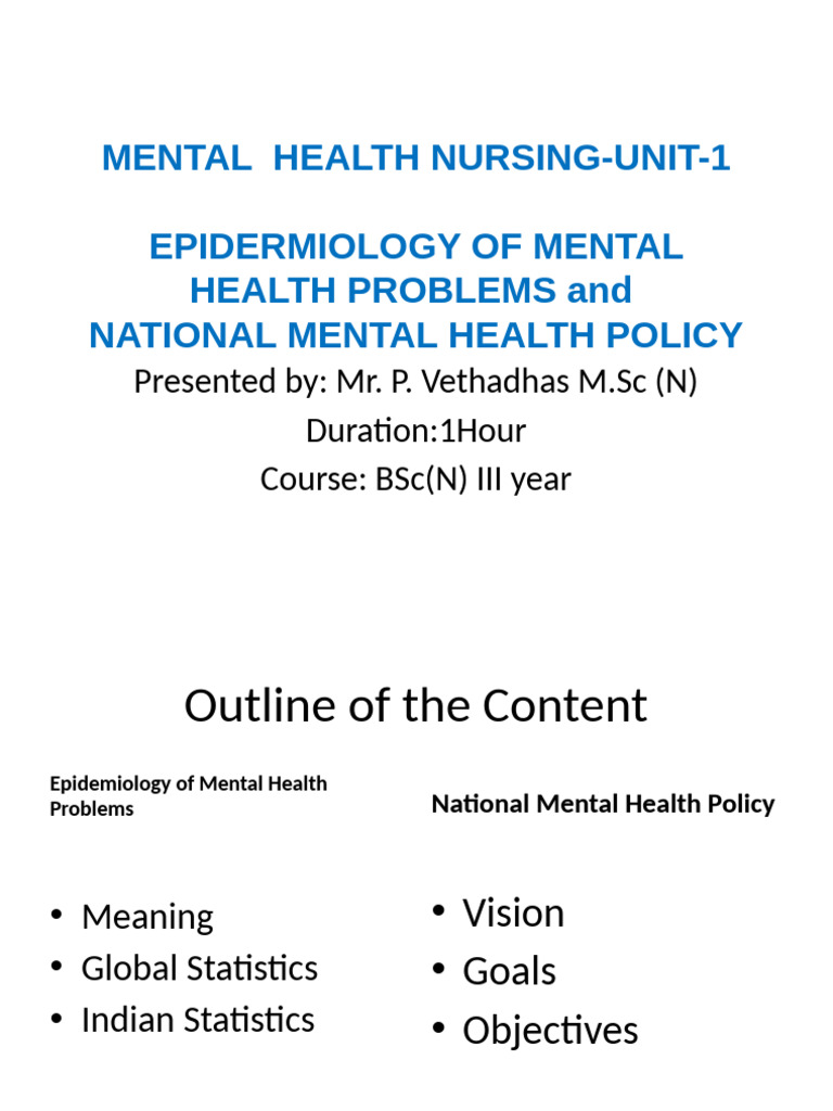 MHN Unit 1 Prevalence Incidence of Mental Health Problems | PDF | Mental Health | Mental Disorder