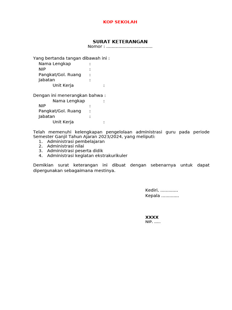 Contoh Suket Pengelolaan Adm Pembelajaran Per Semester | PDF