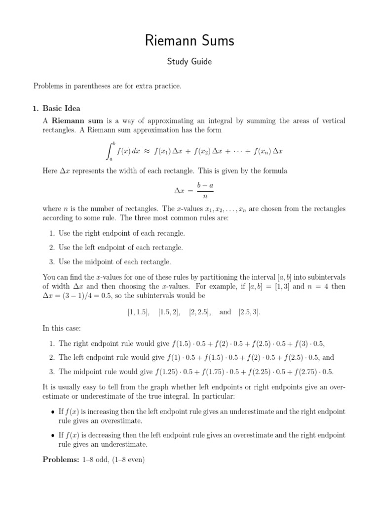 Study Guide Riemann Sums Corrected | PDF | Area | Calculus