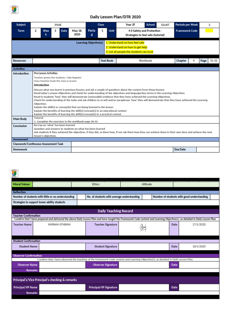 Year 2 PSHE Safety Lesson Plan | PDF | Lesson Plan | Teachers
