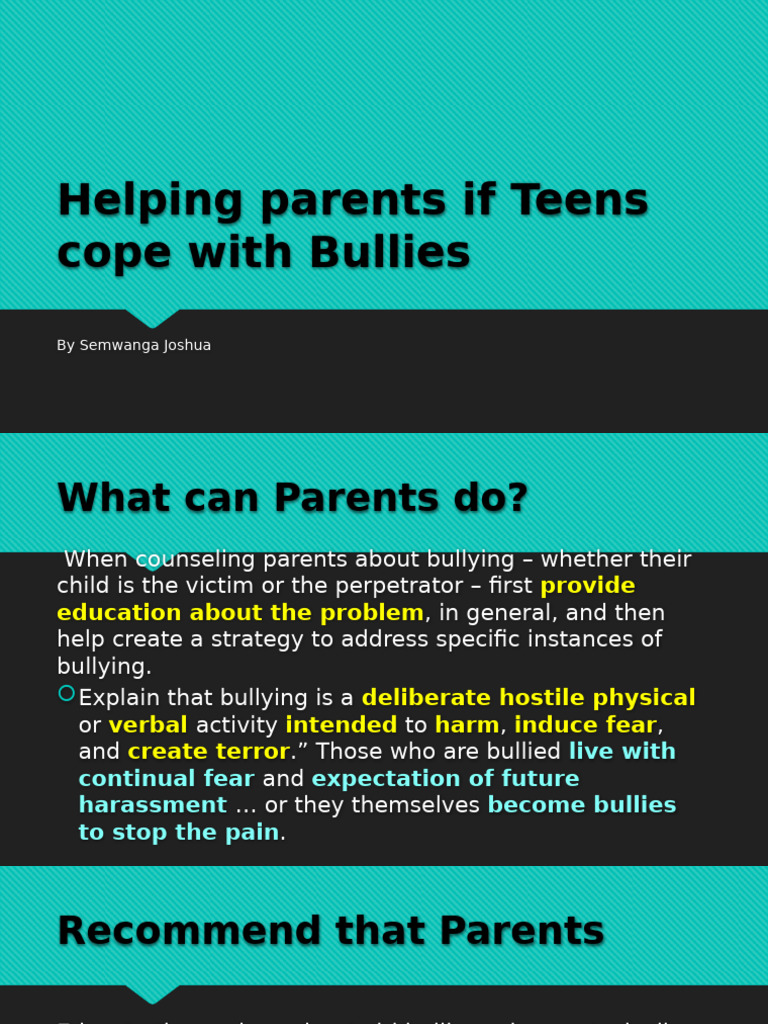 Helping parents of teens cope with bullies | PDF | Bullying | Adolescence