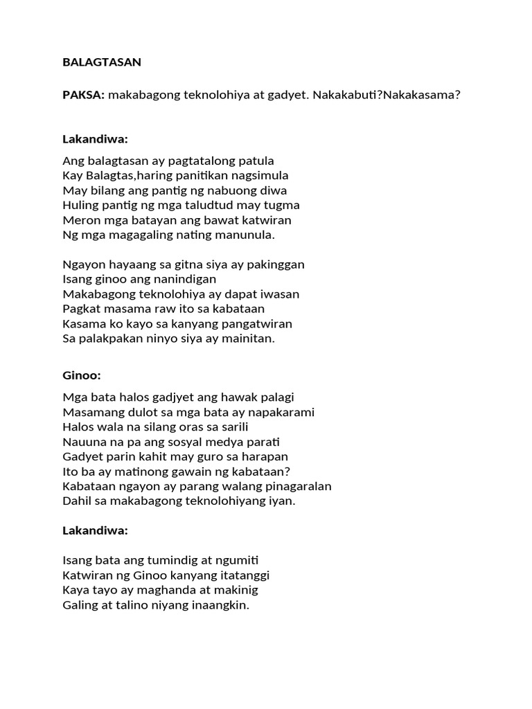 Balagtasan grade 6 | PDF