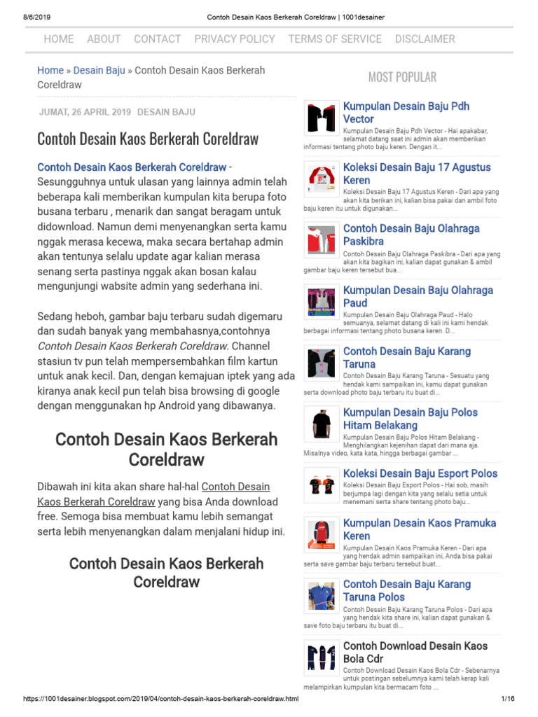 Contoh Desain Kaos Berkerah Coreldraw - 1001desainer | PDF