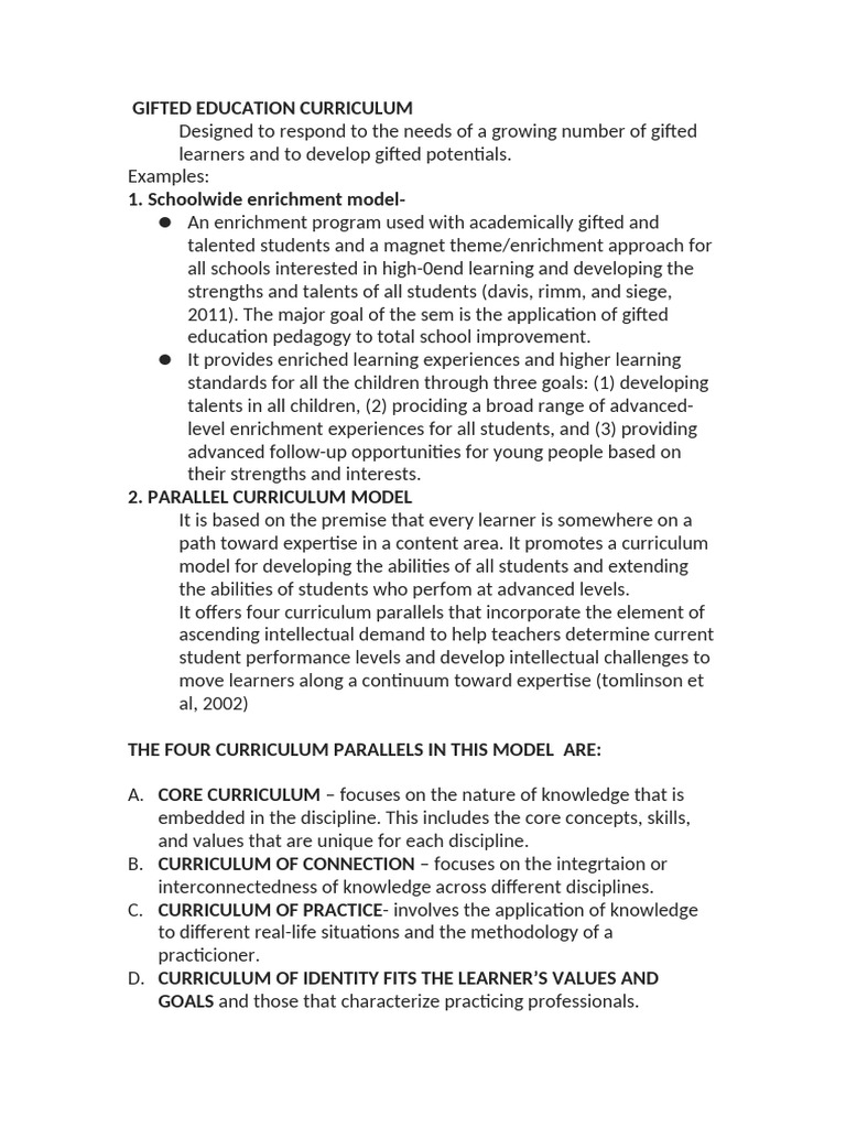 Gifted Education Curriculum | PDF