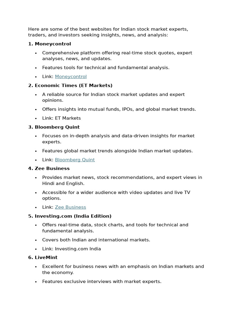 Top Indian Stock Market Analysis Sites | PDF