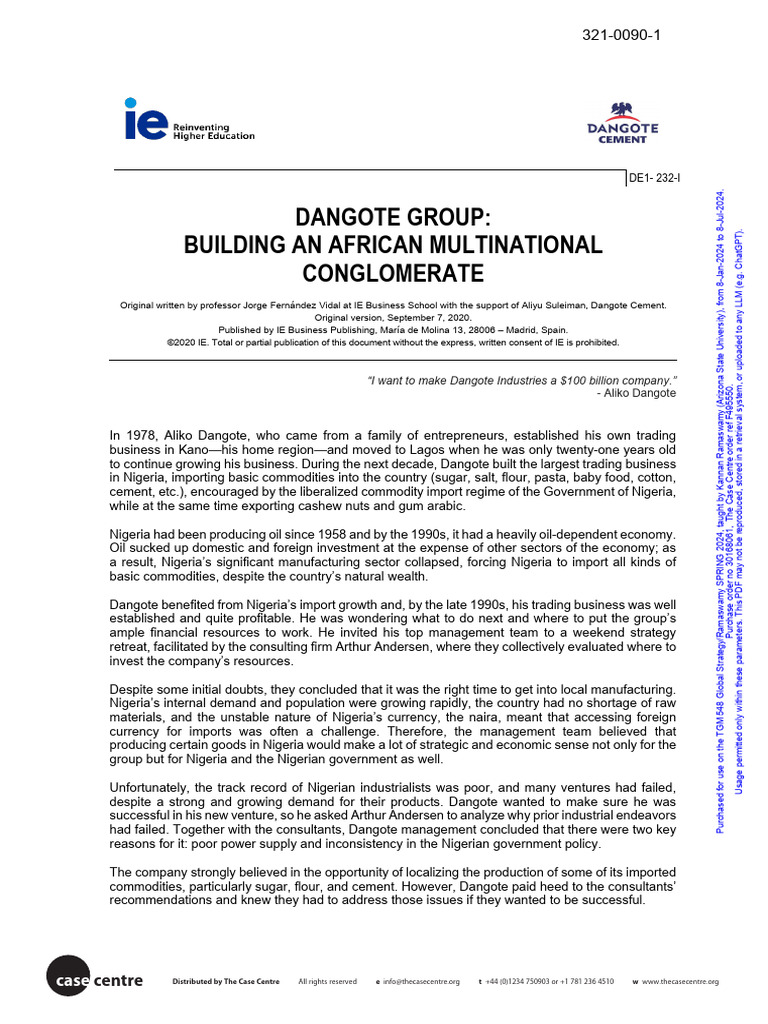Dangote Group Building An African Multinational Conglomerate | PDF ...