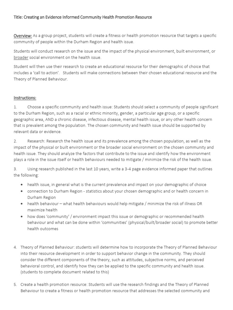 Final Project 30% - Evidence Informed Community Health Promotio ...