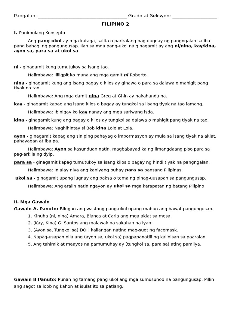 FILIPINO 2 - Pang-Ukol | PDF