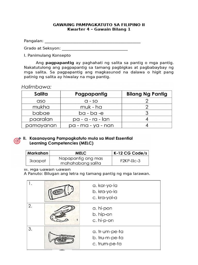 FILIPINO 2 - Pagpapantig | PDF
