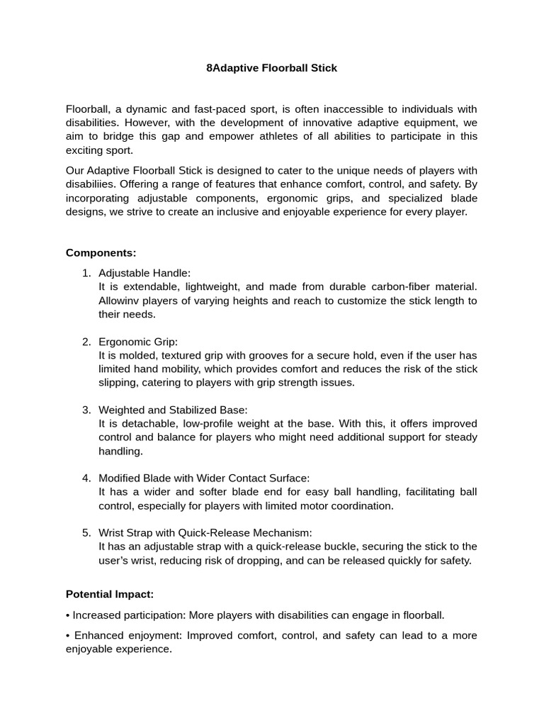 Adaptive Floorball Stick for All Abilities | PDF