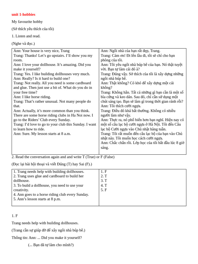 Unit 1 Hobbies | PDF