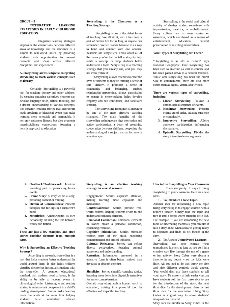 Group 3 Written Report Eced 22 | PDF | Storytelling | Learning
