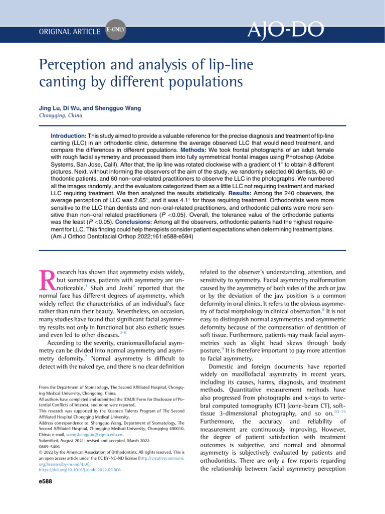 Perception and Analysis of Lip Line Canting by Dif | PDF | Orthodontics ...