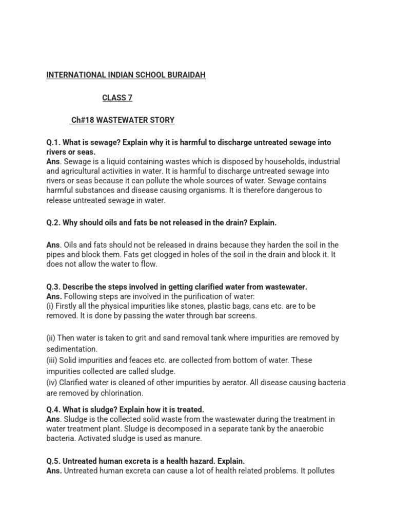 Wastewater Management in Class 7 Science | PDF | Sewage Treatment ...