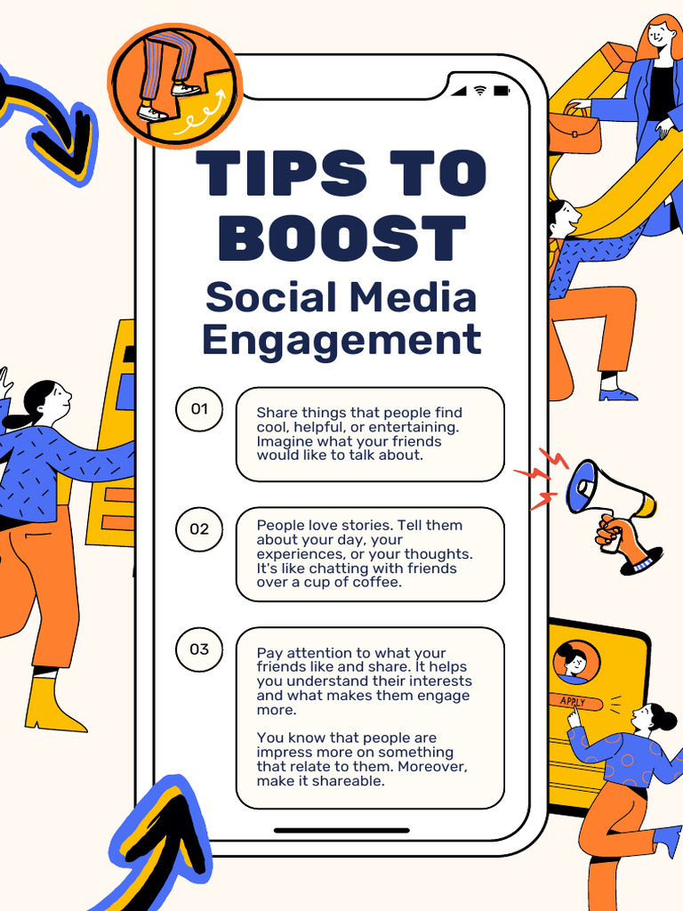 White Illustrative Social Media Engagement Tips Poster | PDF