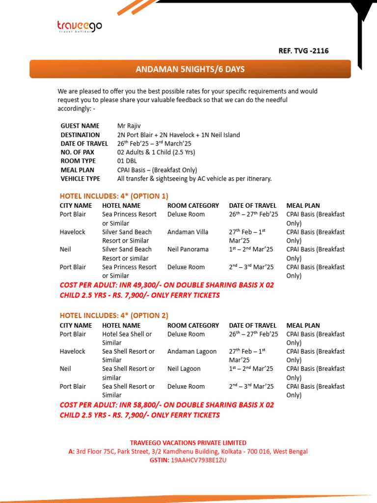 Andaman 5N TVG 2116 (Mr Rajiv X 02) | PDF