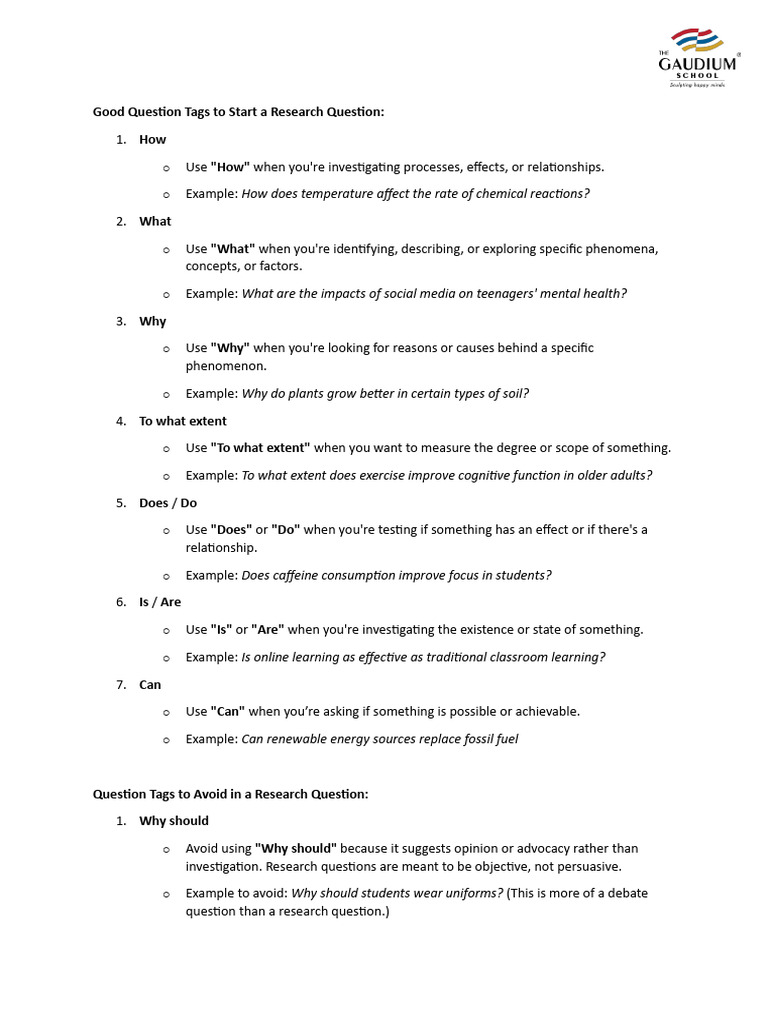 Crafting Effective Research Questions | PDF | Adolescence ...