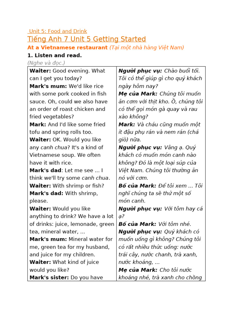 Unit 5 Food and Drink | PDF