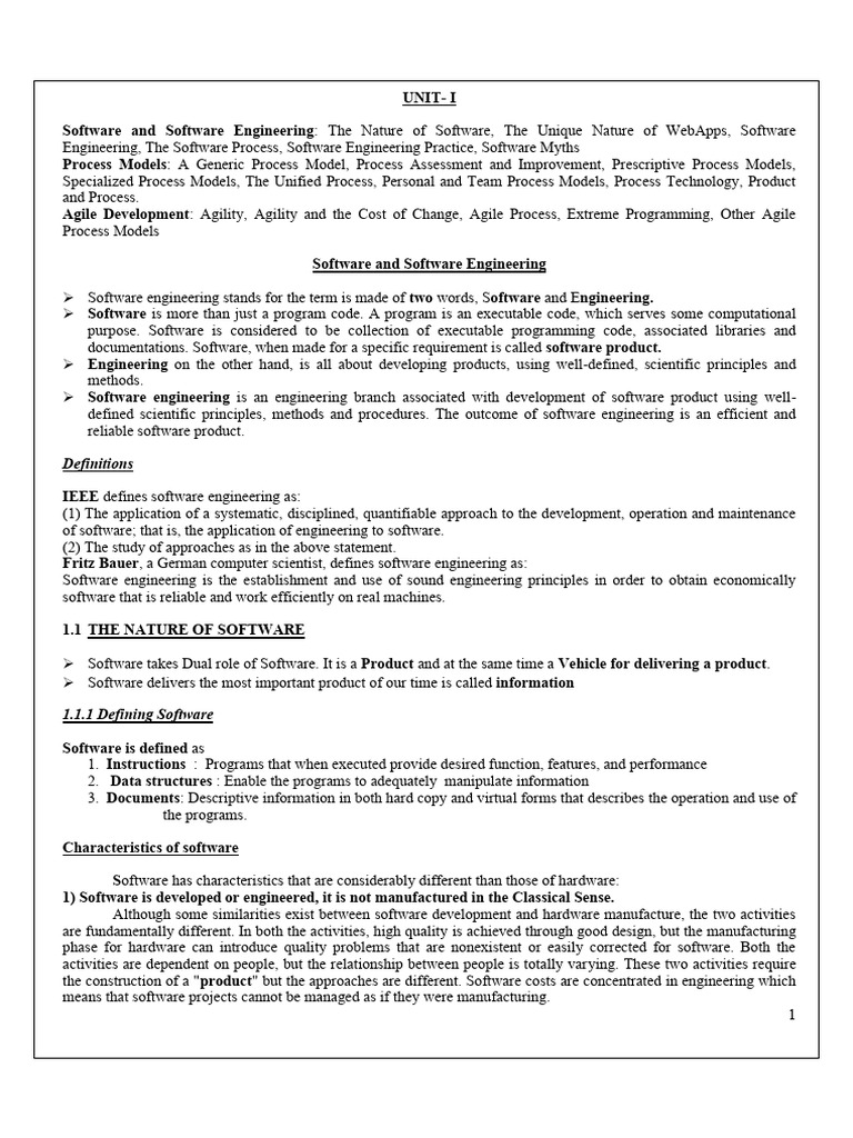 Software Engineering Unit 1 | PDF