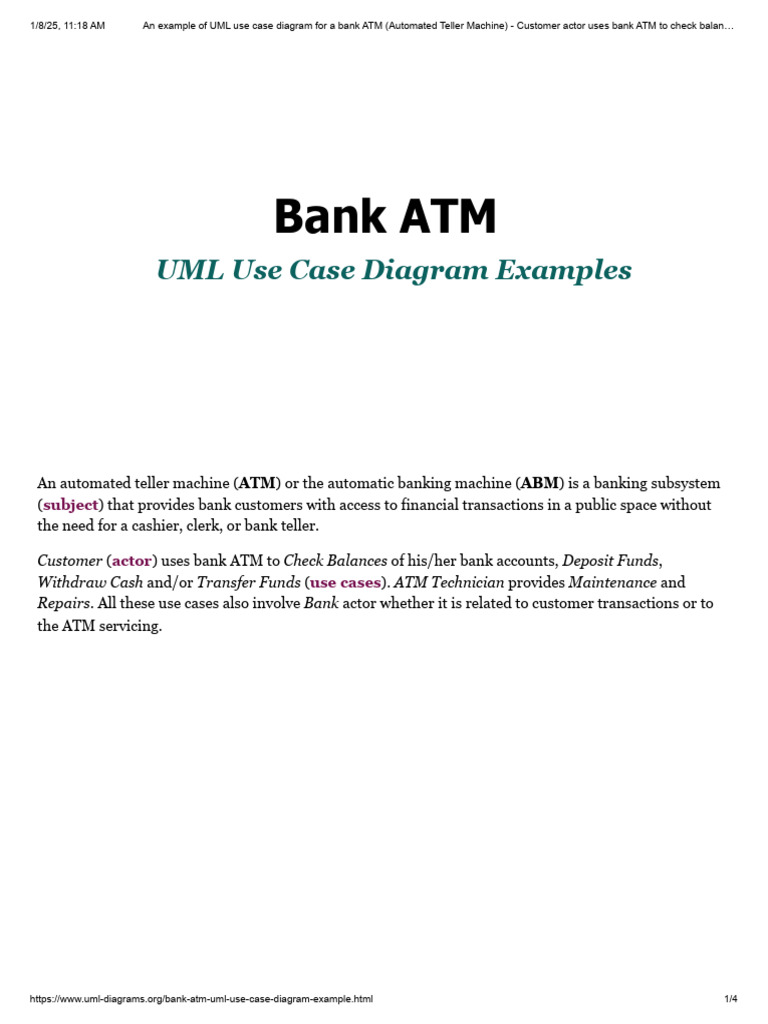 Bank ATM: UML Use Case Diagram Examples | PDF | Automated Teller Machine | Use Case
