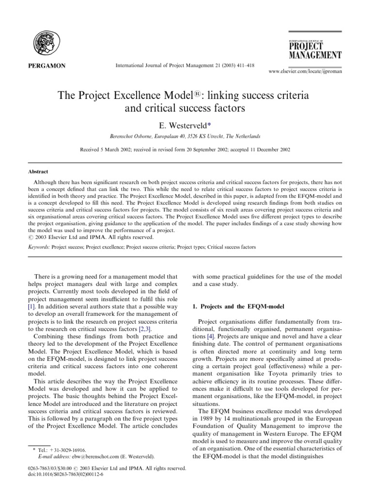 Project Excellence Model Guide | PDF | Strategic Management | Project ...