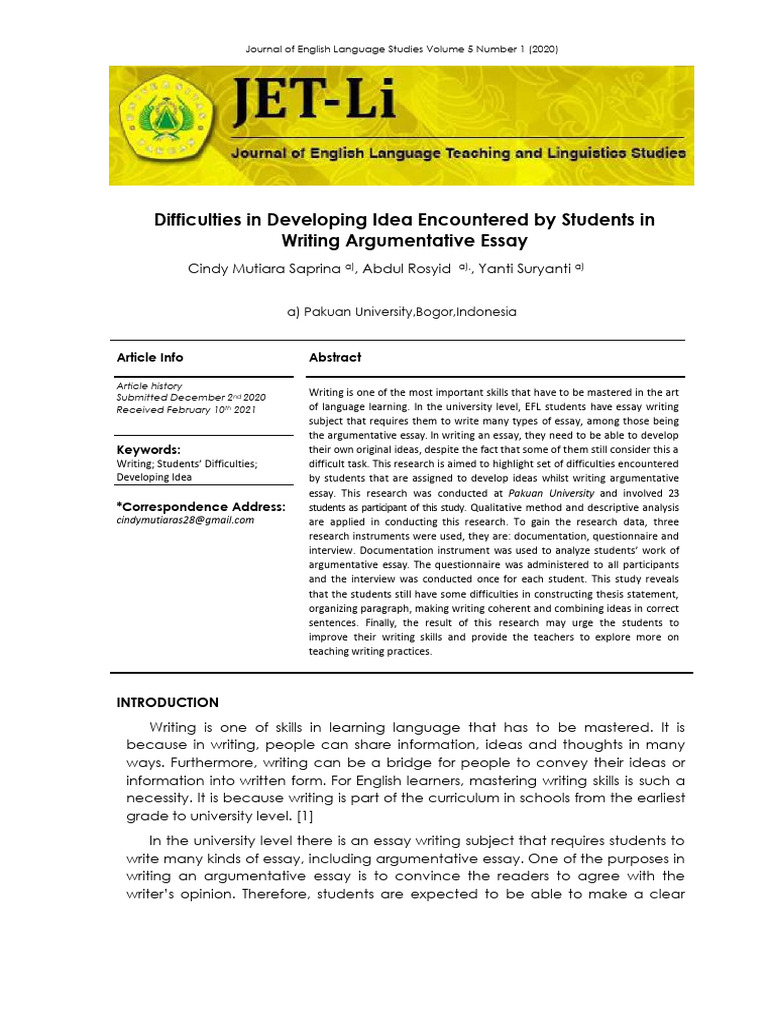 Difficulties in Developing Idea Encountered by Stu | PDF | Essays | Qualitative Research
