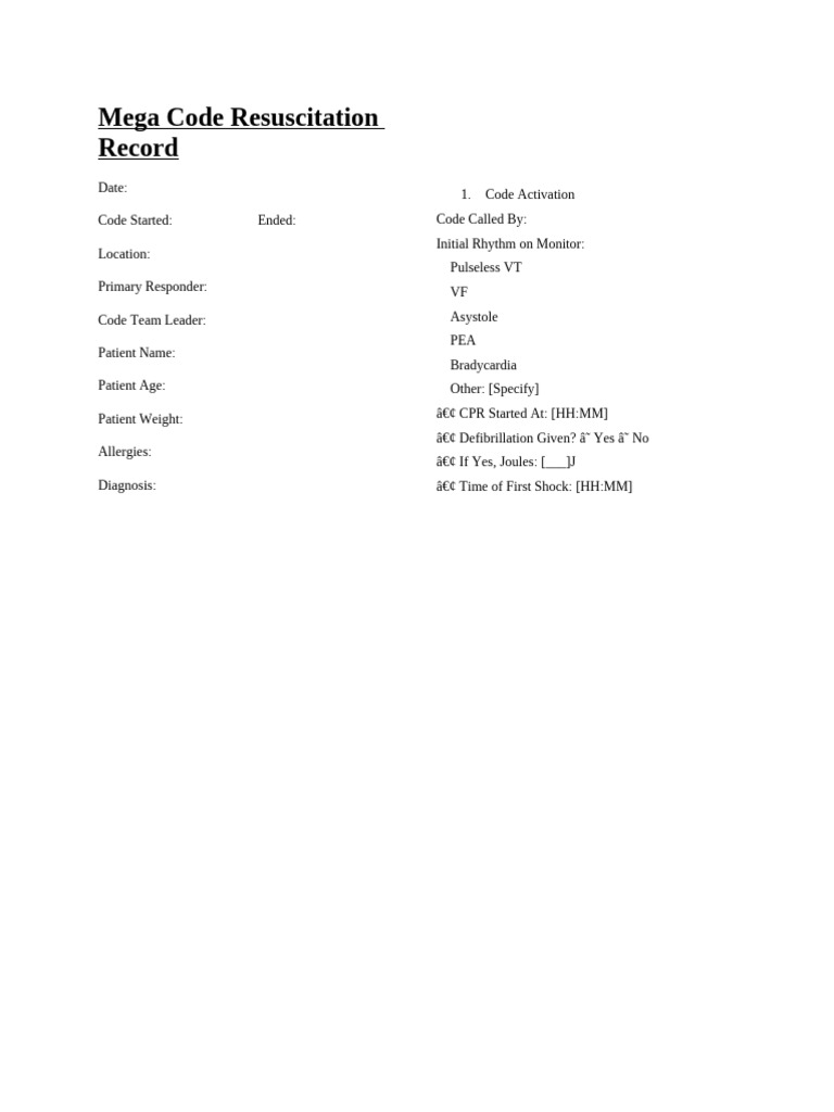 Mega Code Resuscitation Record | PDF