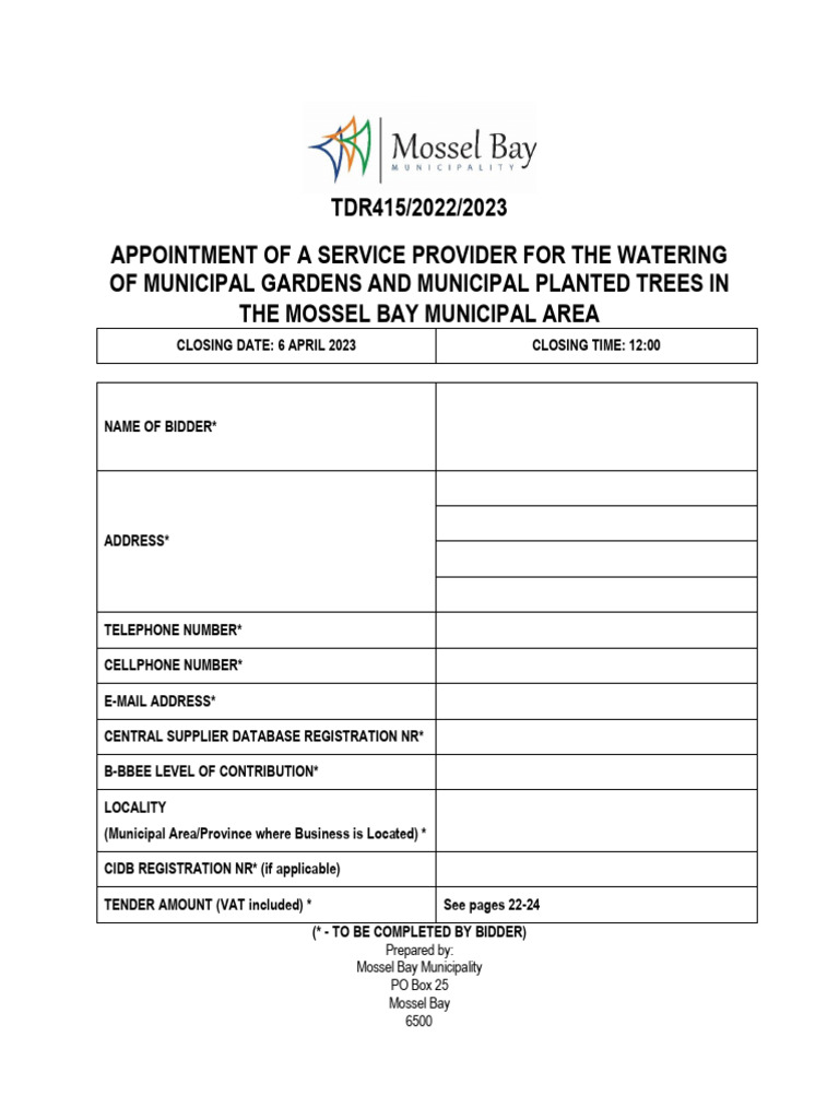 Mossel Bay Municipal Gardening Tender | PDF | Joint Venture | Legal ...