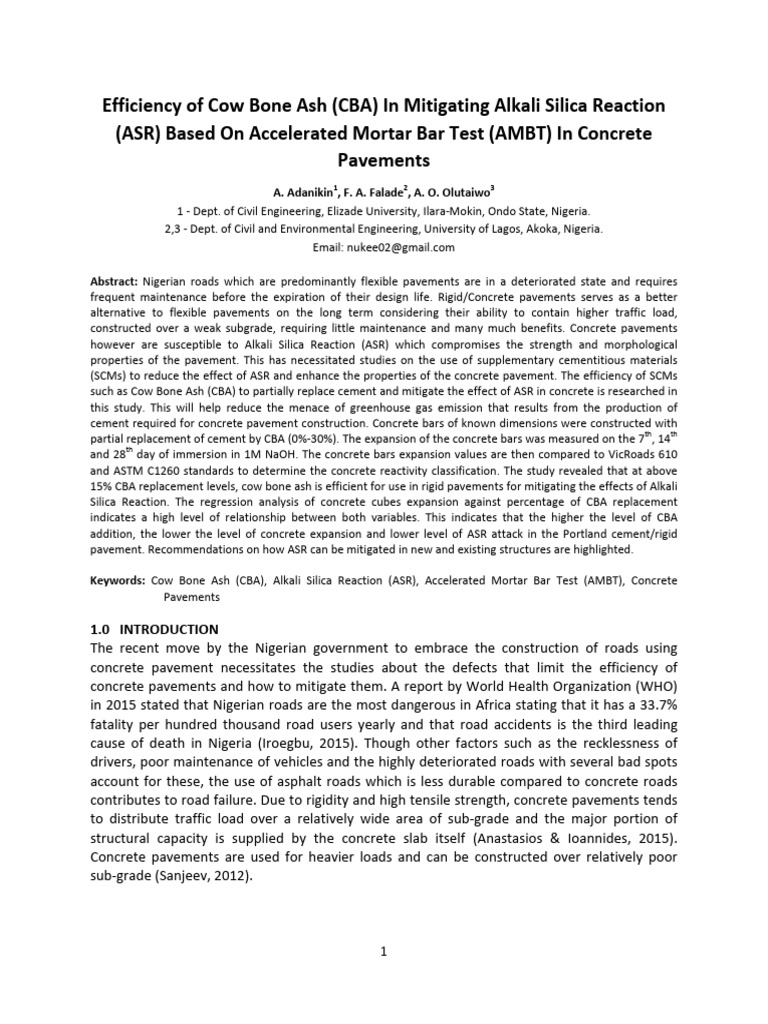 Cow Bone Ash Mitigates ASR in Concrete | PDF | Concrete | Cement