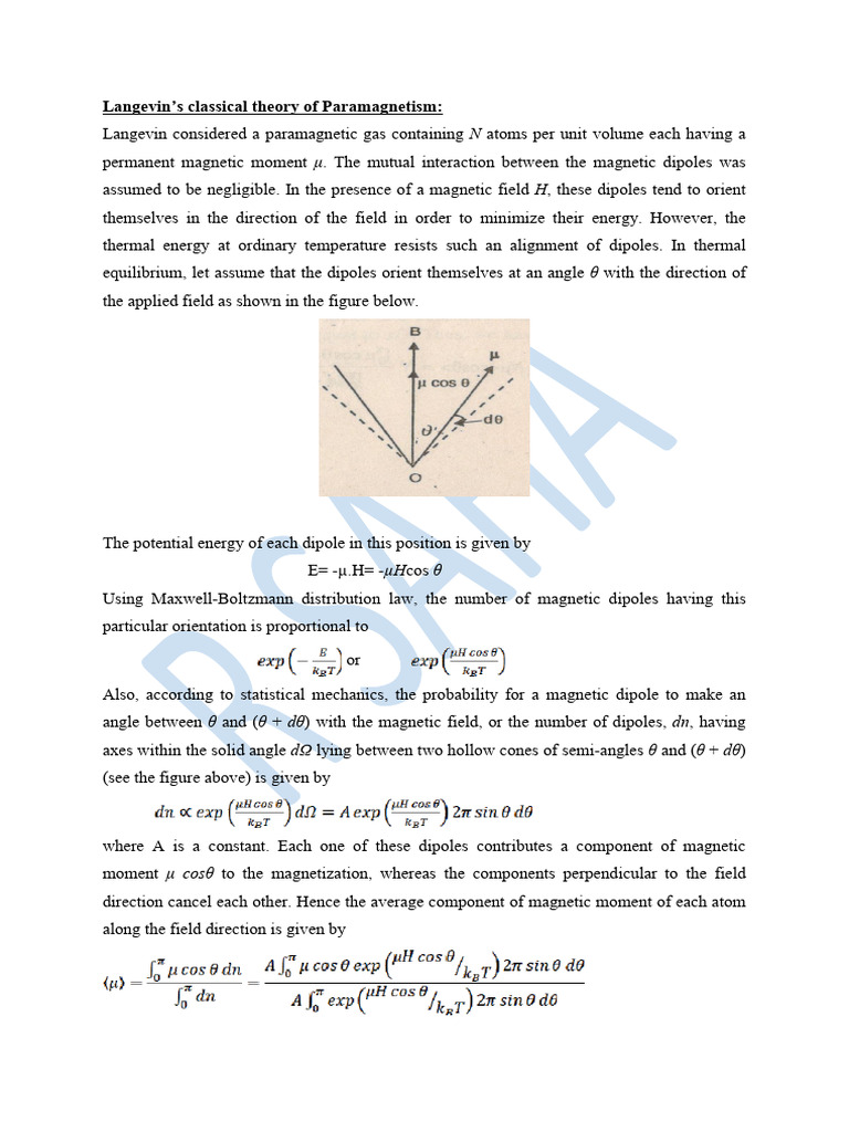 Langevin's Theory of Paramagnetism | PDF | Magnetization | Applied And Interdisciplinary Physics
