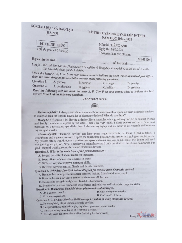 DE VAO 10 HANOI | PDF