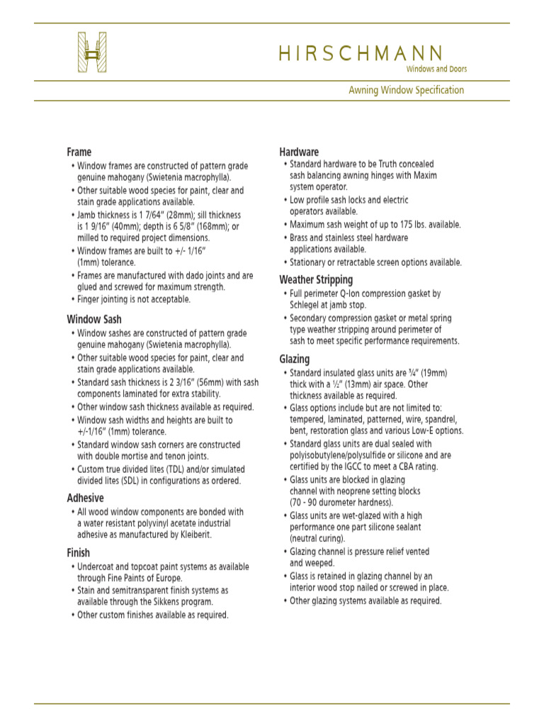 Awning Window Specs Pdf Window Materials