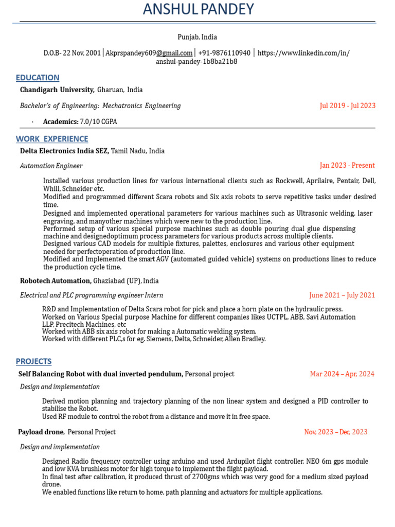 Resume_D | PDF | Programmable Logic Controller | Robot
