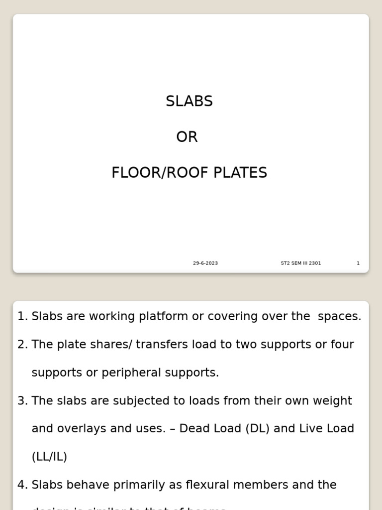 SEM III 2301 Slab Notes For Class | PDF | Beam (Structure) | Column
