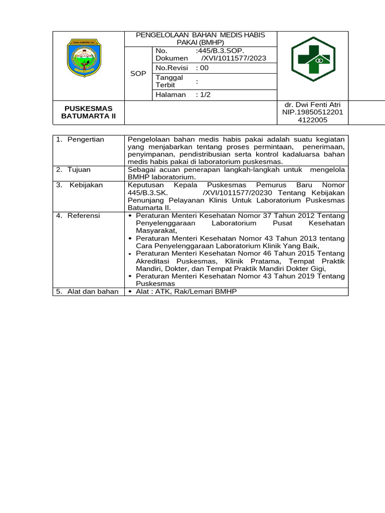 Sop Pengelolaan BMHP | PDF