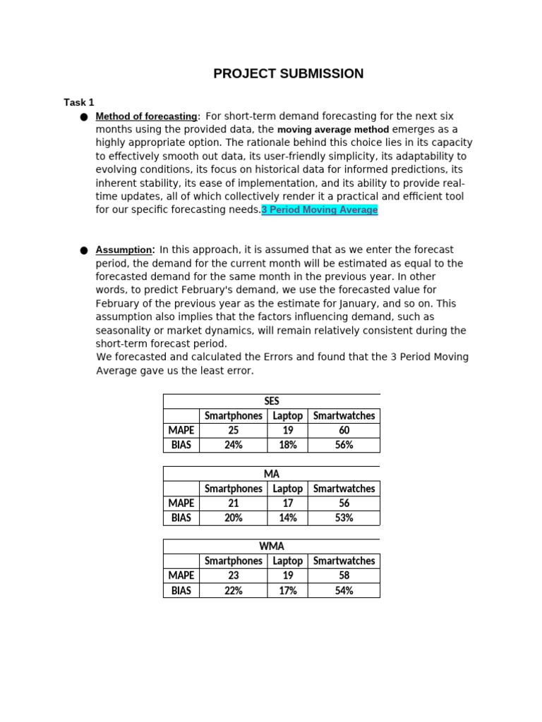 OPSCM-Project Submission | PDF | Forecasting