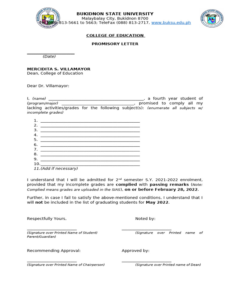 Promisory Letter | PDF