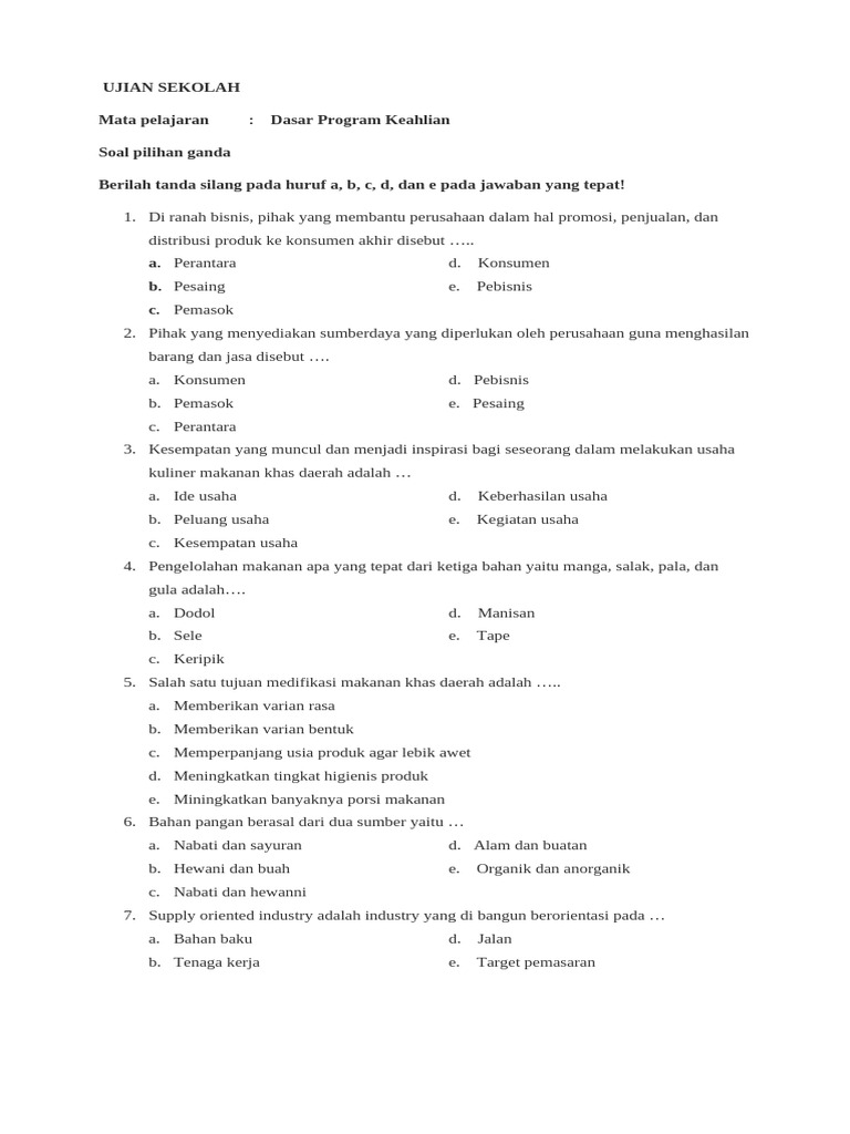 Soal Ujian Dasar Program Keahlian Kls Xii 2024 | PDF