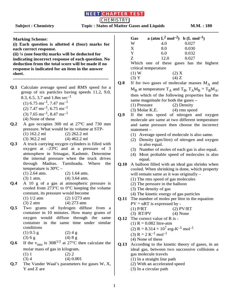 Gas Laws and Kinetic Theory Questions | PDF | Gases | Mole (Unit)