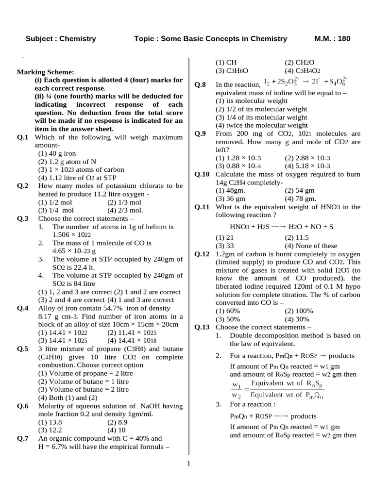 Chemistry Marking Scheme and Questions | PDF | Mole (Unit) | Molecules