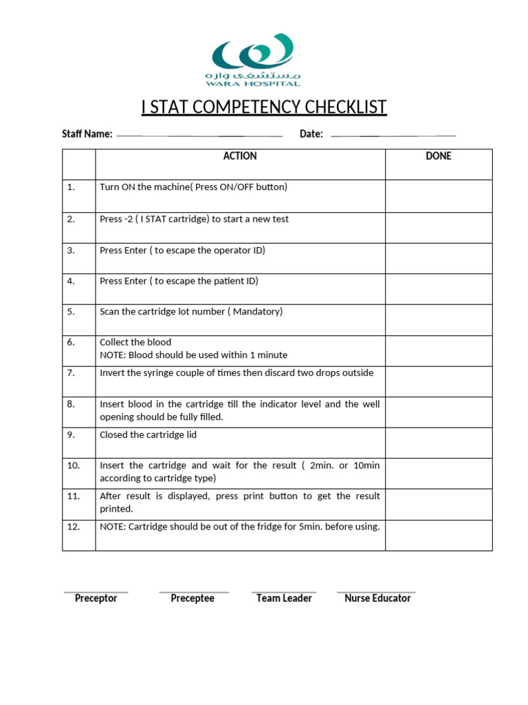 I Stat Competency Checklist | PDF