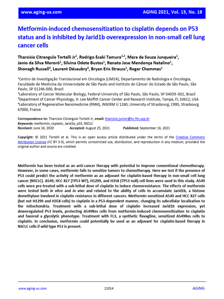 Aging 2021 FL3 sensitizes A549Res cells to cisplatin | PDF | Apoptosis | P53