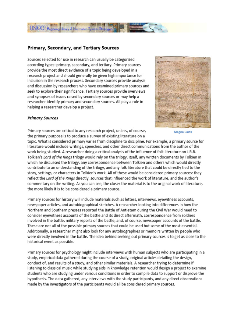 Primary Secondary and Tertiary Sources | PDF | Books | Abstract (Summary)
