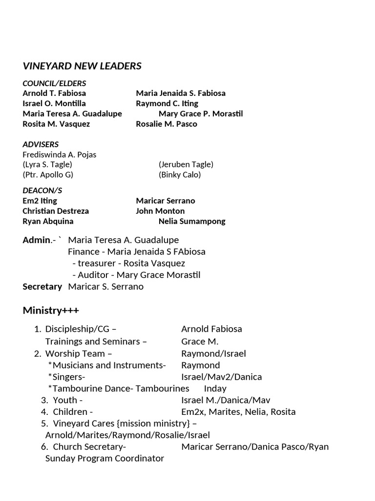 Vineyard Leadership Council Overview | PDF