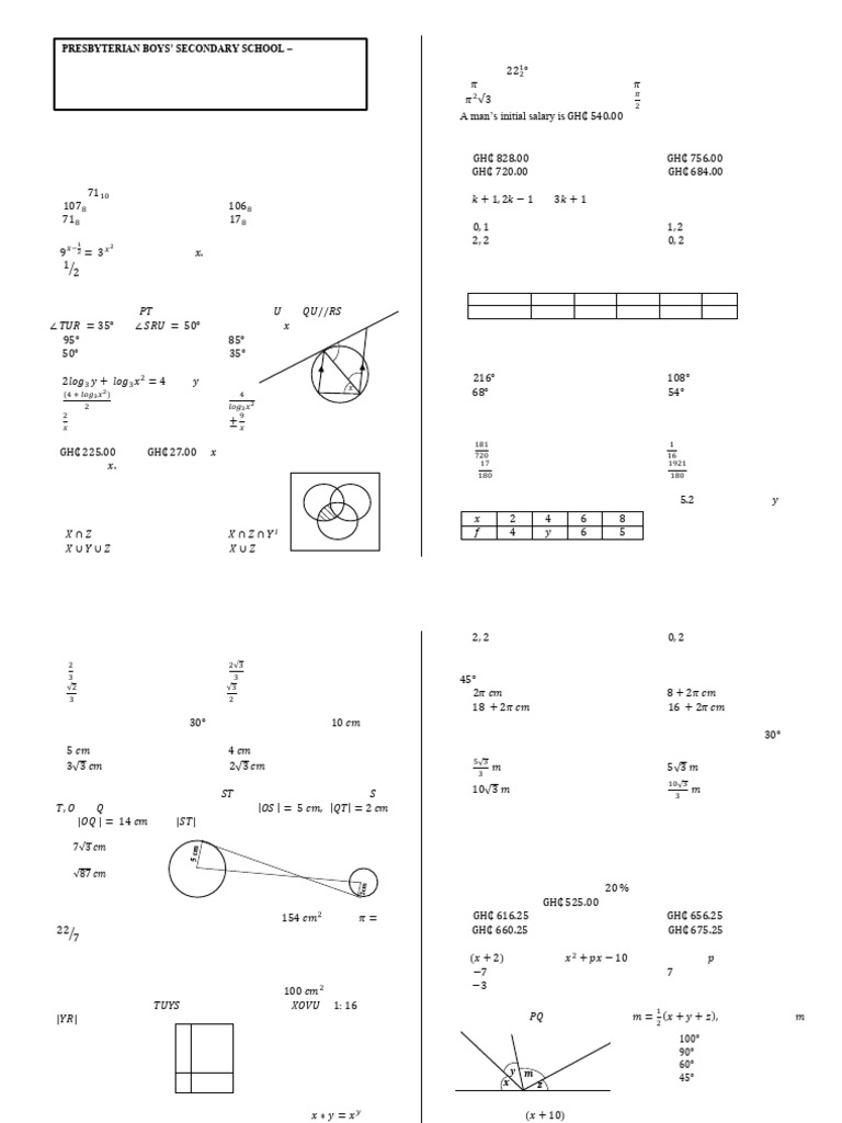 Presec SHS 3 Core Maths Mock Exams Objectivesf, May 2022 | PDF | Circle | Triangle