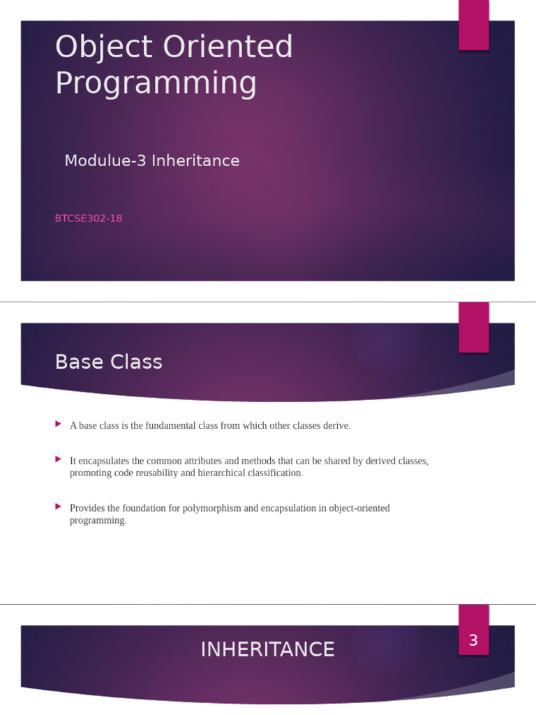 Module 3_BTCSE30218M3 | PDF | Inheritance (Object Oriented Programming) | Class (Computer ...
