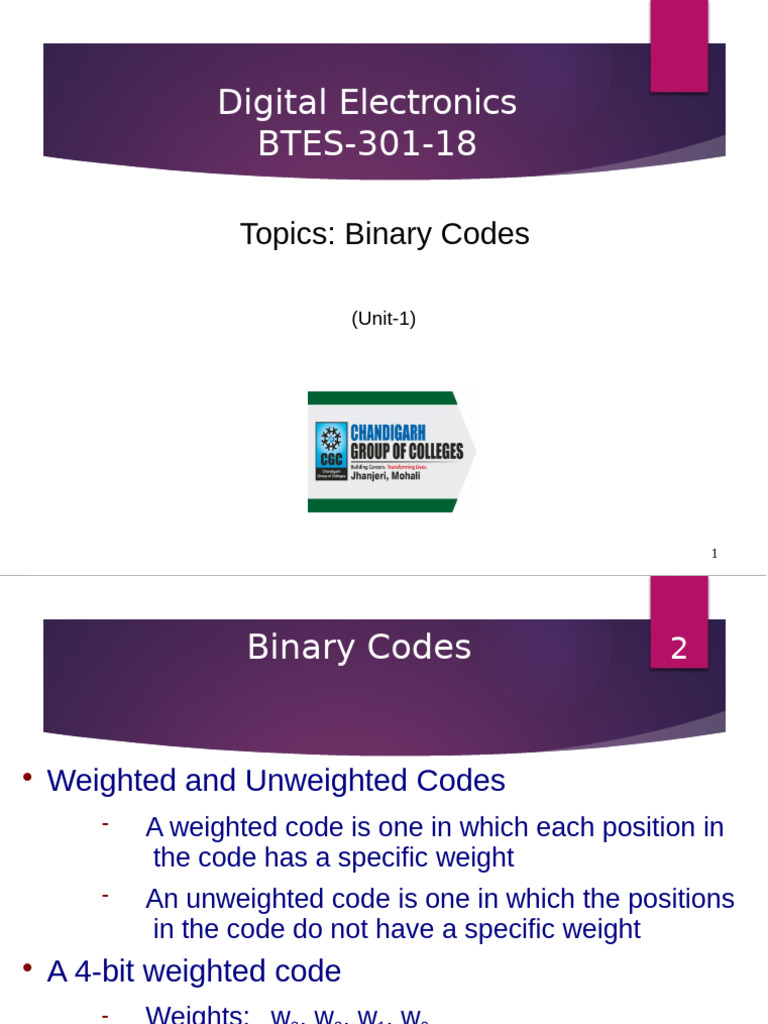 CCE Unit No.1_ Binary codes_DE | PDF | Subtraction | Ascii