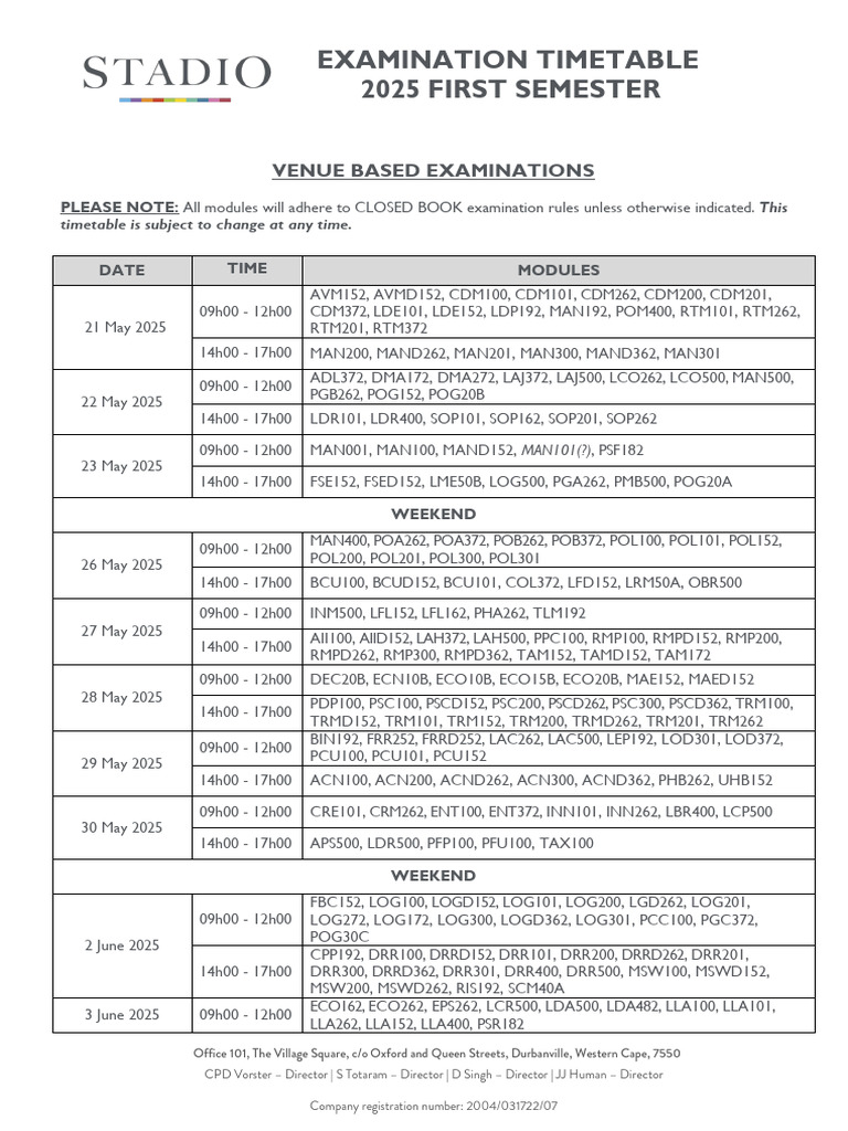 E1 Stadio DL Exam Timetable 2025 01 Sa&nam FN 1 | PDF | Educational ...